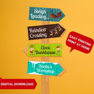CHRISTMAS SIGNAGE Printable Christmas Signs 8 Festive Santa's Workshop ...