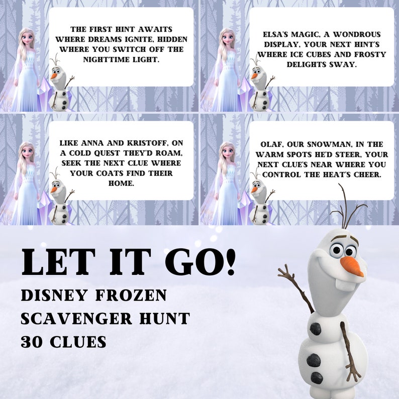 Frozen-themed Scavenger Hunt, 30 Rhyming Clues & 10 Blank Pages, Elsa ...