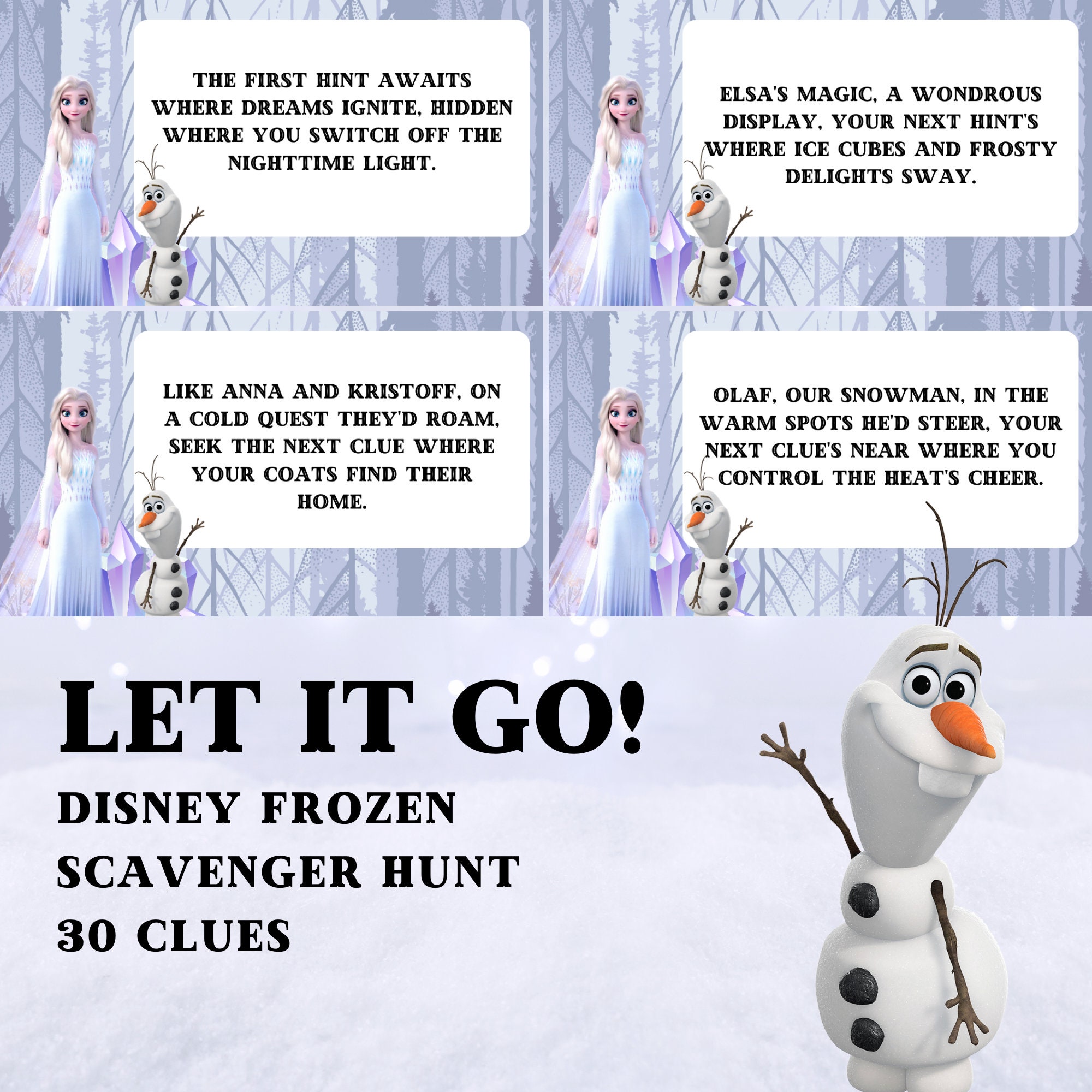 Frozen-themed Scavenger Hunt, 30 Rhyming Clues & 10 Blank Pages, Elsa ...