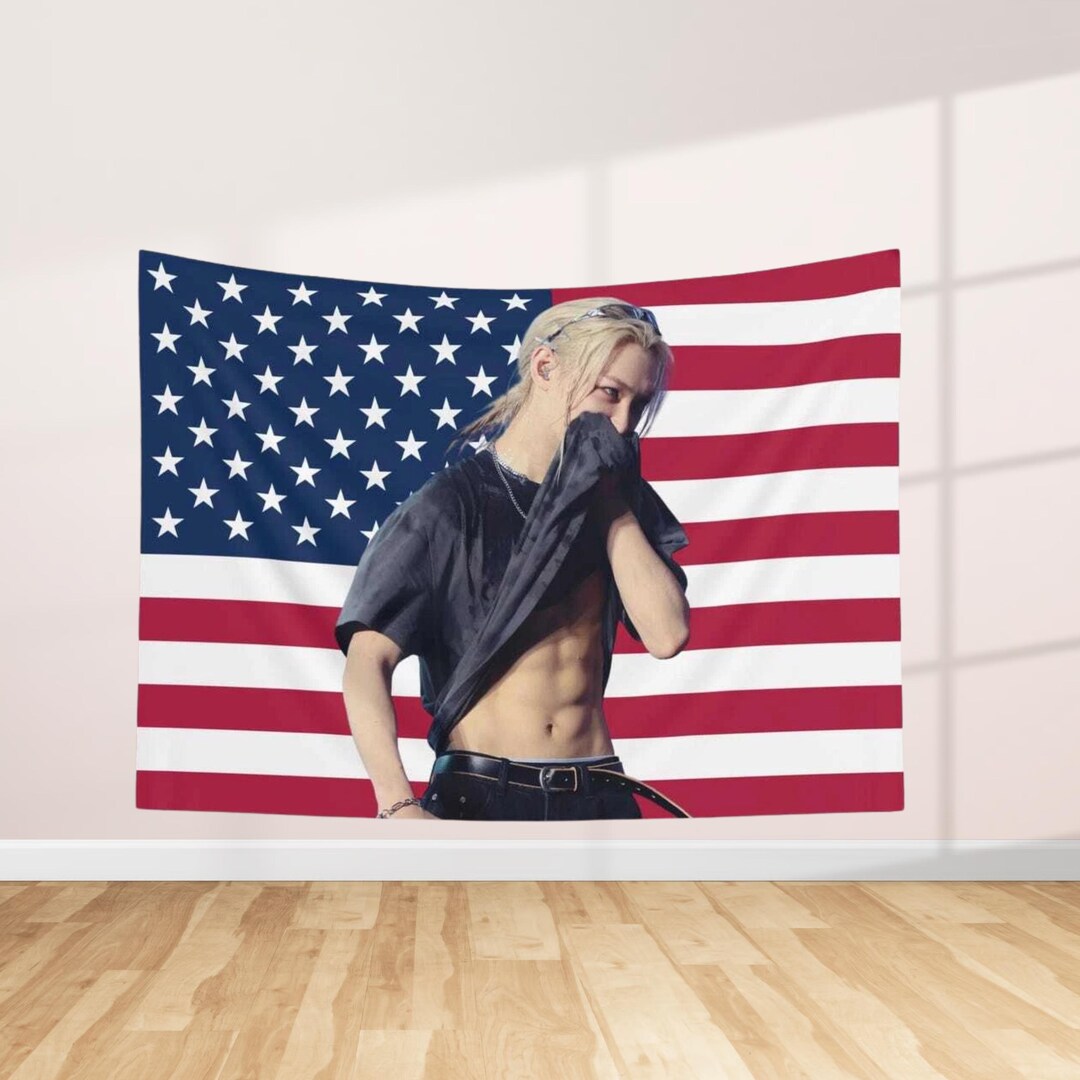 Kpop Stray Kids Felix America Flag Tapestry, Concert Flag, Indoor Wall ...