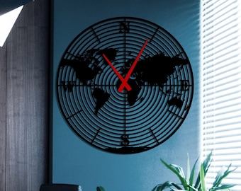 Large World Map Wall Clock - Etsy UK