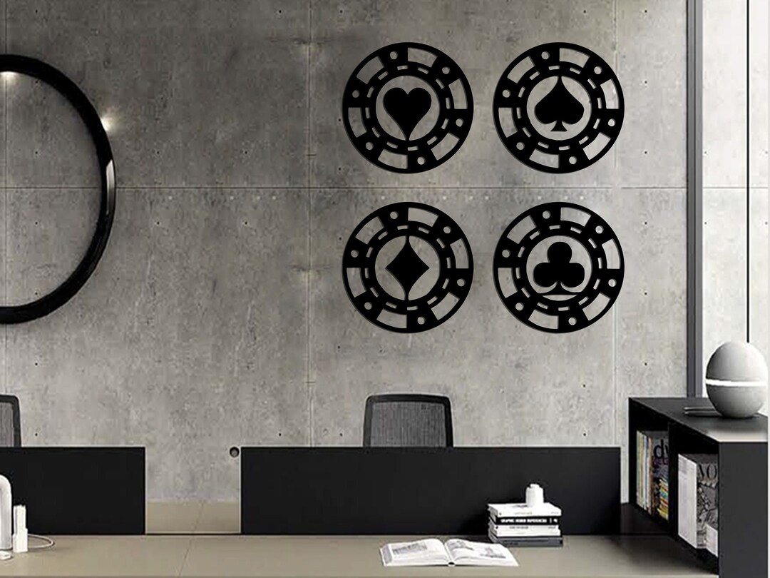Poker Chips 4 Set of Metal Art, Poker Metal Art, Poker Metal Wall Art ...