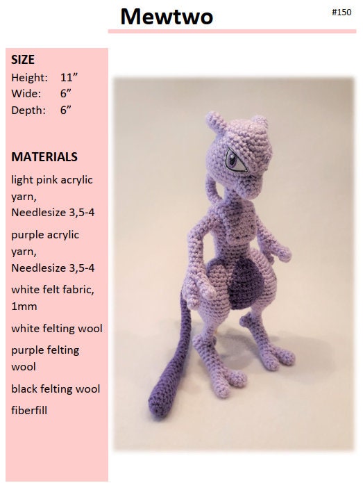 Mewtwo Crochet Pattern Amigurumi PDF File GERMAN and - Etsy Australia