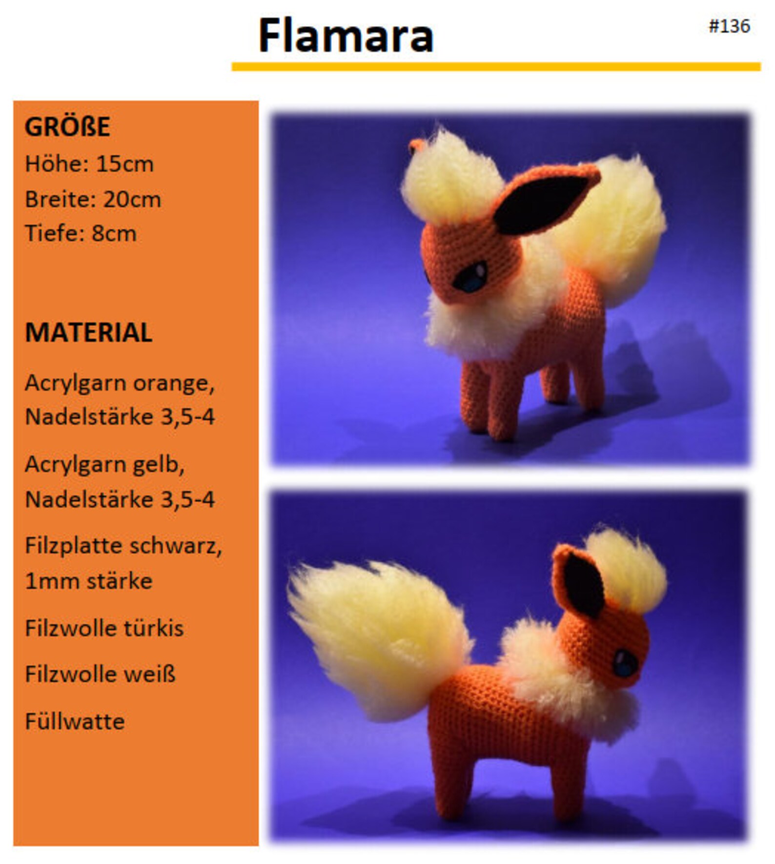 Flareon • Crochet Pattern • Amigurumi PDF File (GERMAN and ENGLISH ...