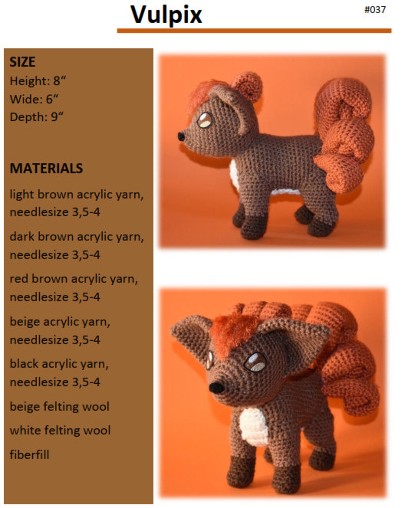 Vulpix Fox Animal Crochet Pattern Amigurumi PDF File | Etsy