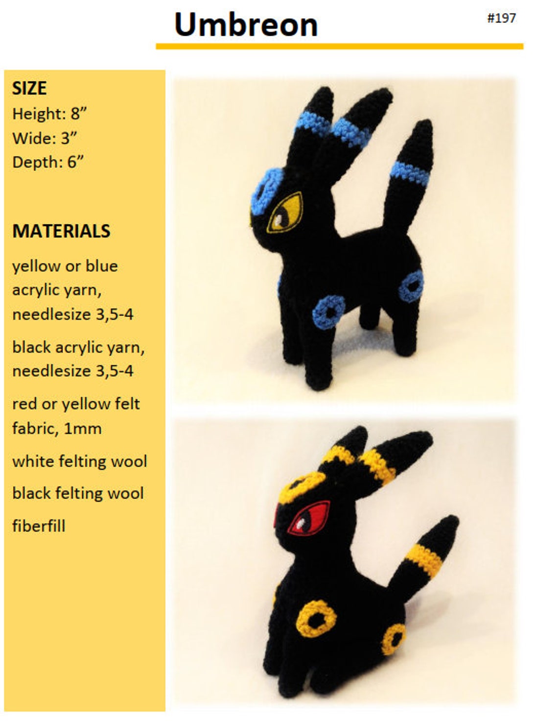 Umbreon Crochet Pattern Amigurumi PDF File GERMAN and - Etsy