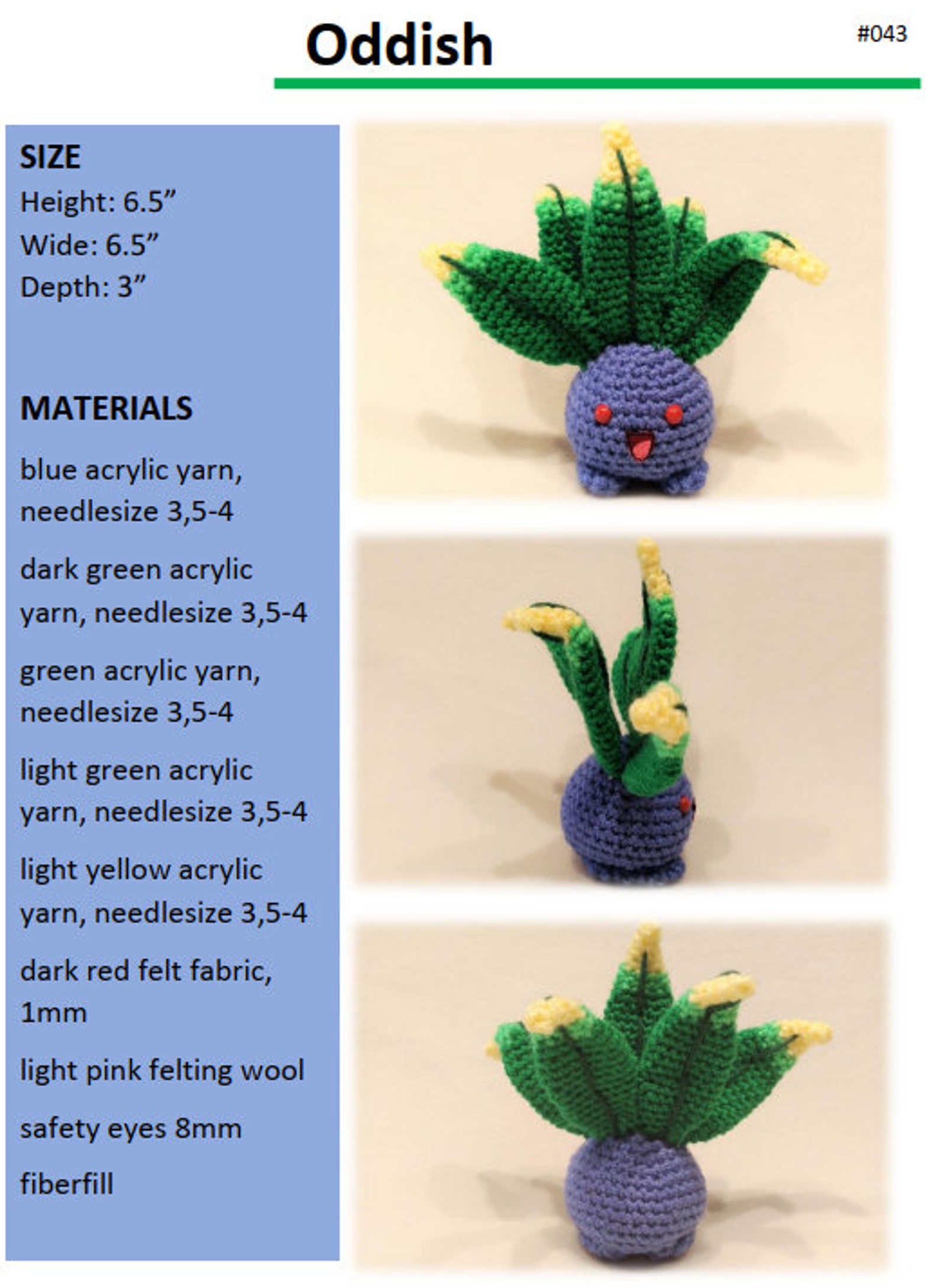 Oddish Crochet Pattern Amigurumi PDF File GERMAN and - Etsy