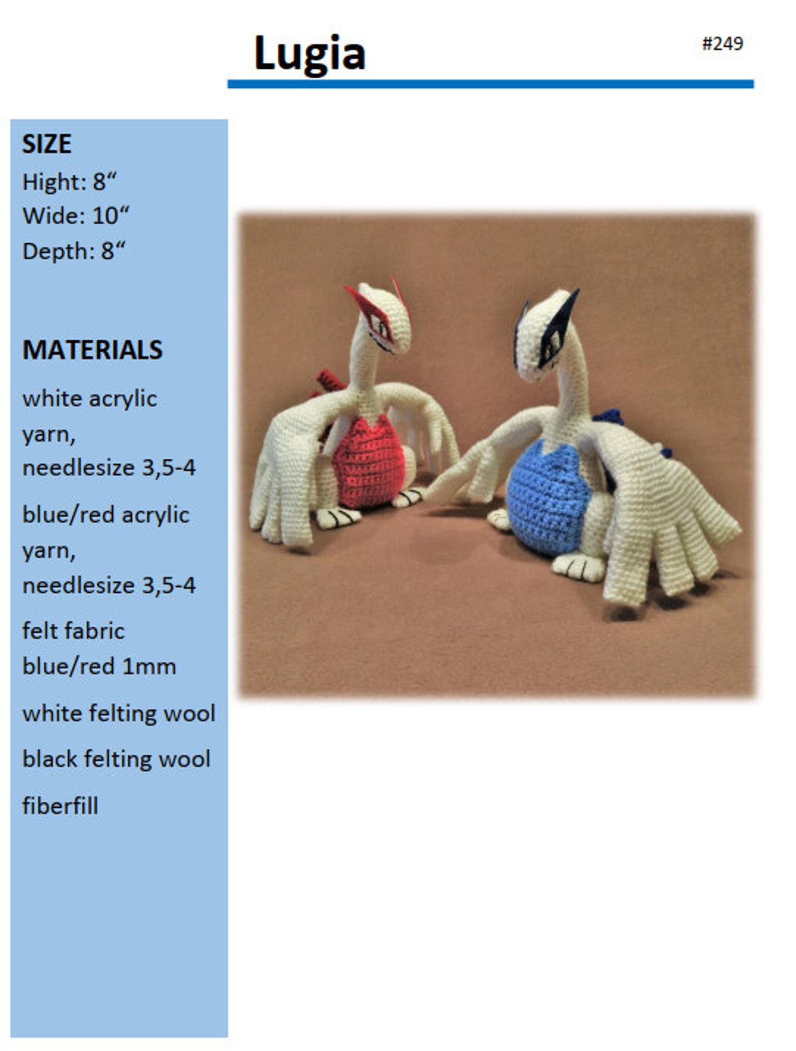 Lugia Crochet Pattern Amigurumi PDF File GERMAN and - Etsy