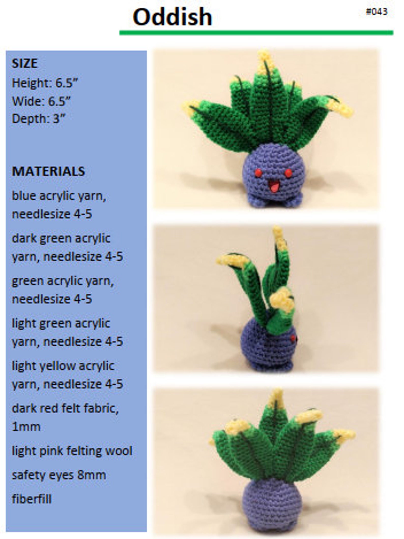 Oddish Crochet Pattern Amigurumi PDF File GERMAN and | Etsy