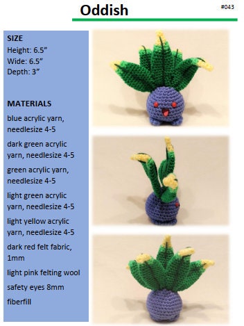 Oddish Crochet Pattern Amigurumi PDF File GERMAN and | Etsy