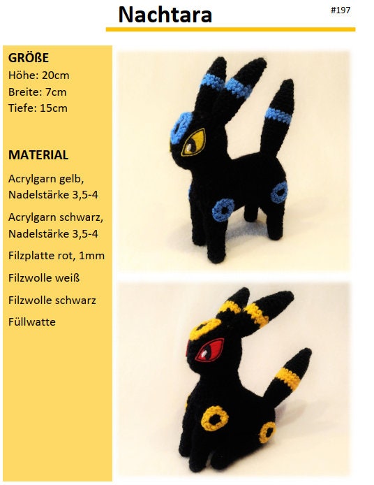 Umbreon • Crochet Pattern • Amigurumi PDF File (GERMAN and ENGLISH ...