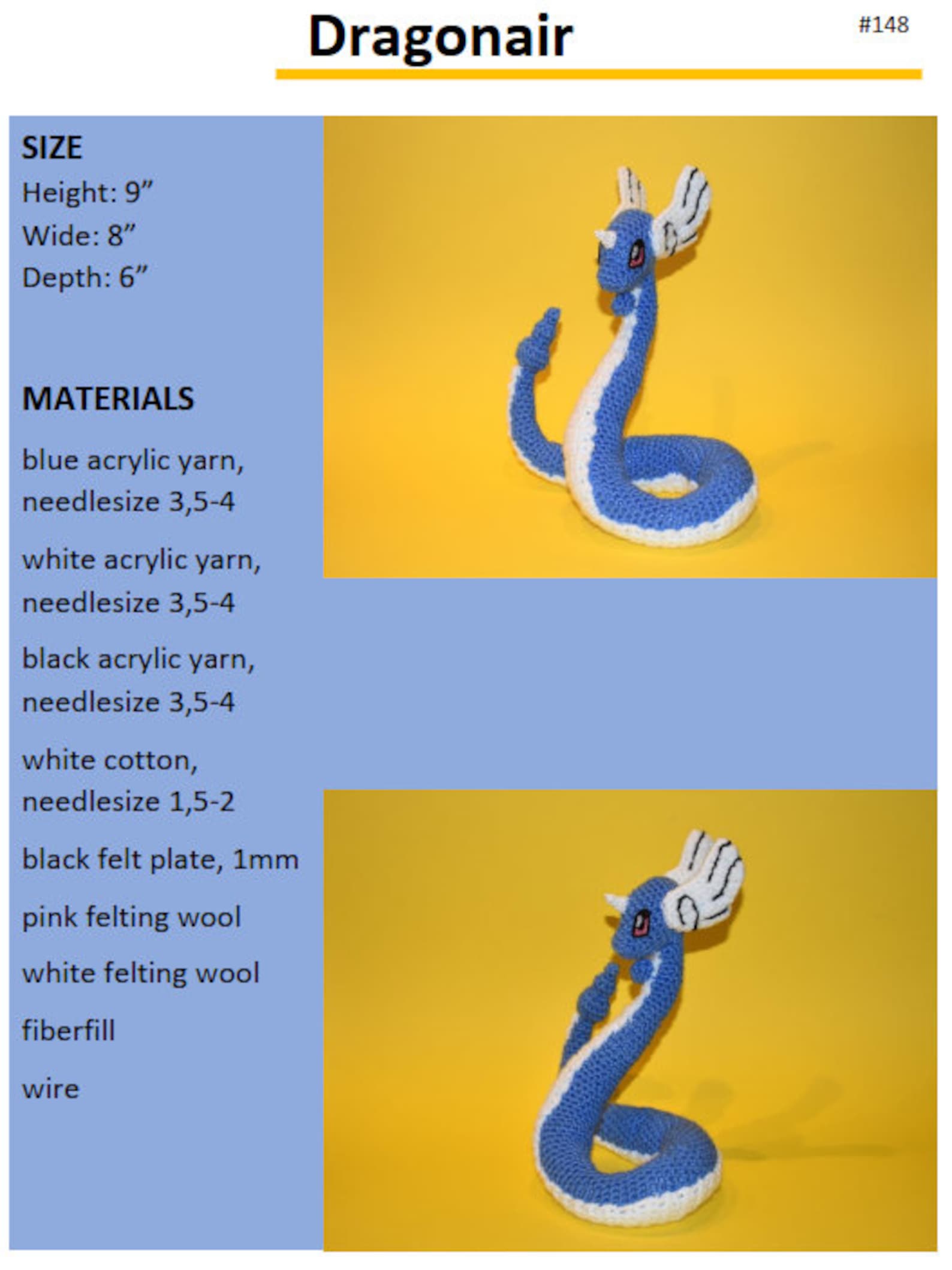 Dragonair Crochet Pattern Amigurumi PDF File GERMAN and - Etsy