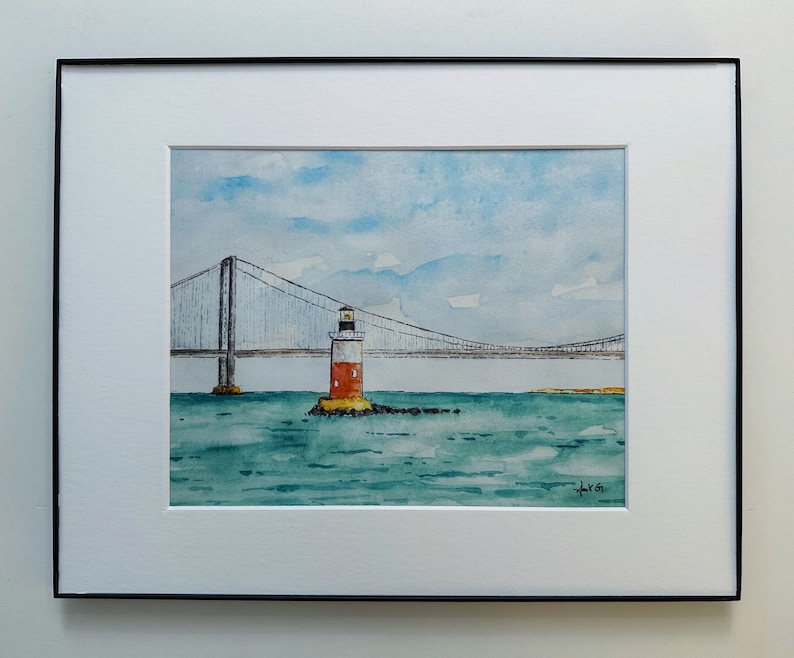 Robbins Reef Lighthouse - Upper New York Harbor - Framed Watercolor ...