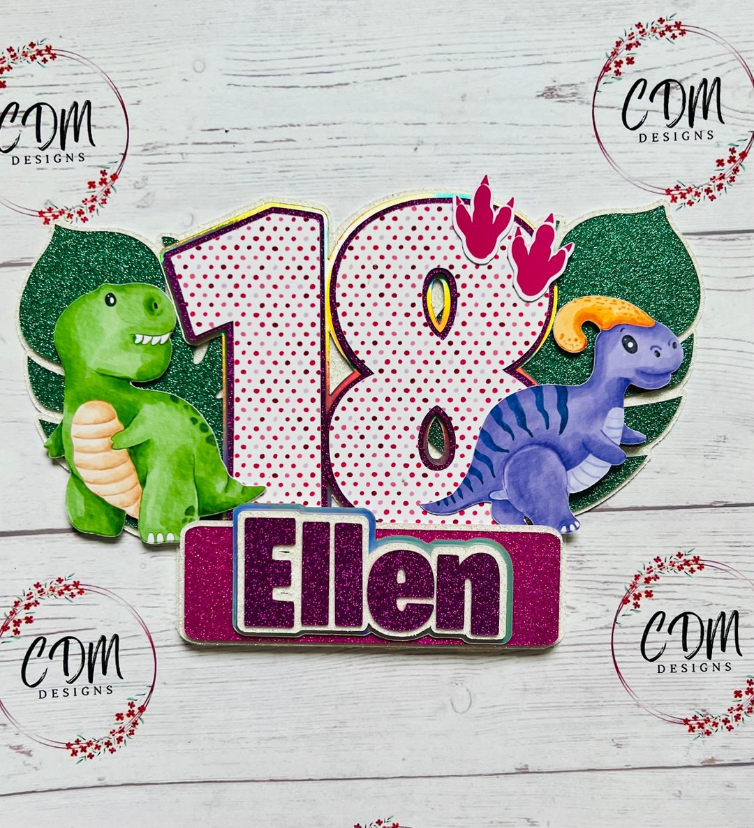 Personalised Girl Dino Cake Topper - Etsy