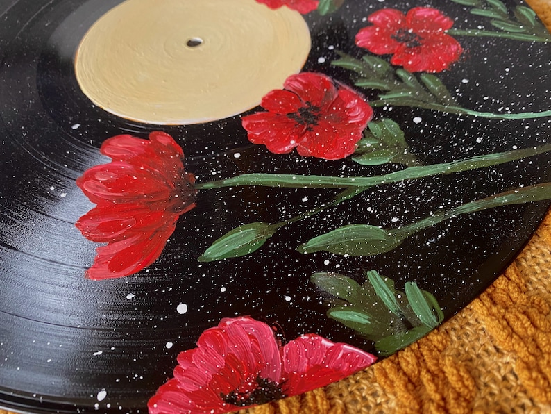 Red Poppy Hand Painted Vinyl Record - Etsy