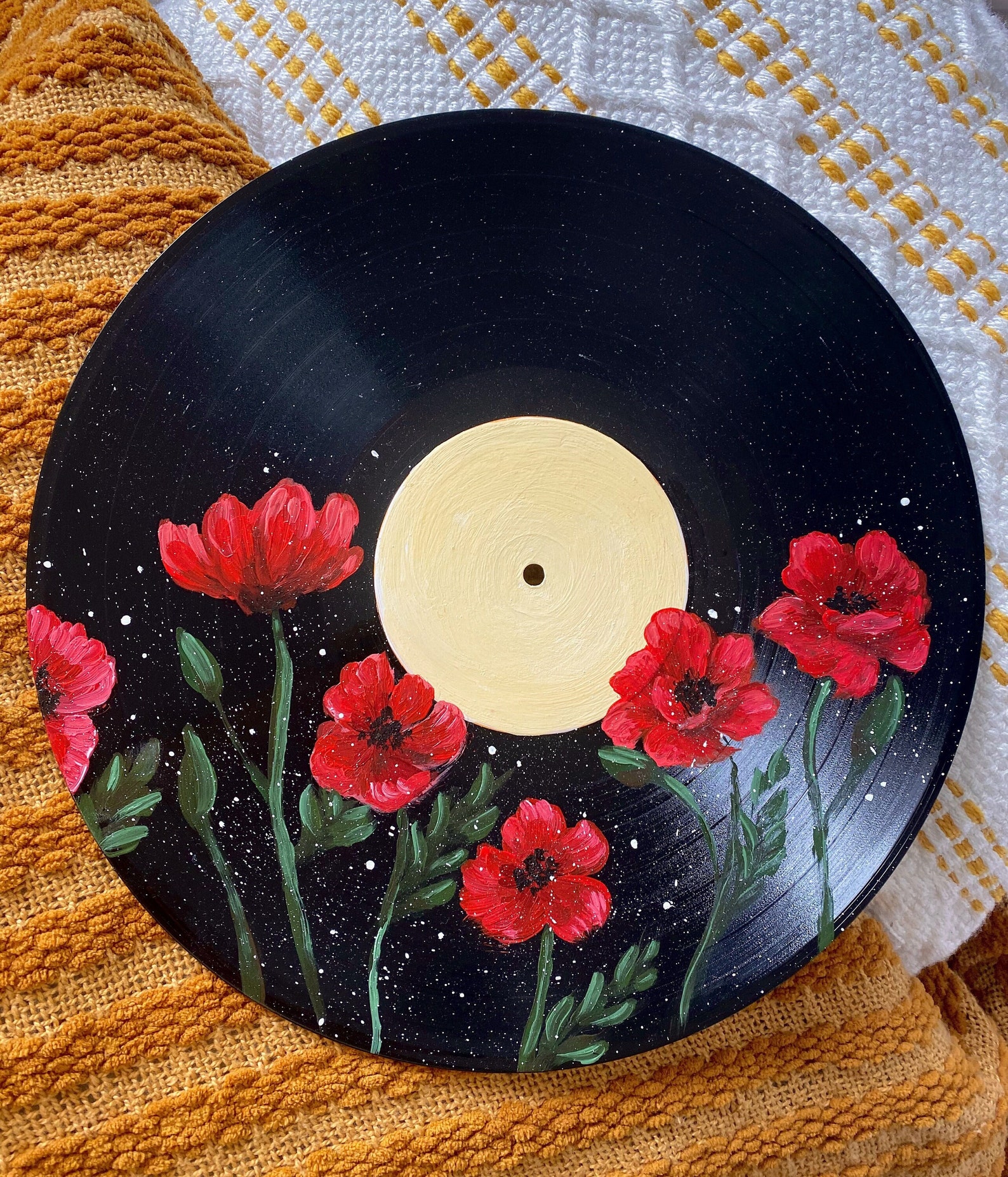 Red Poppy Hand Painted Vinyl Record - Etsy