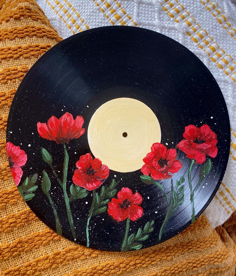 Red Poppy Hand Painted Vinyl Record - Etsy