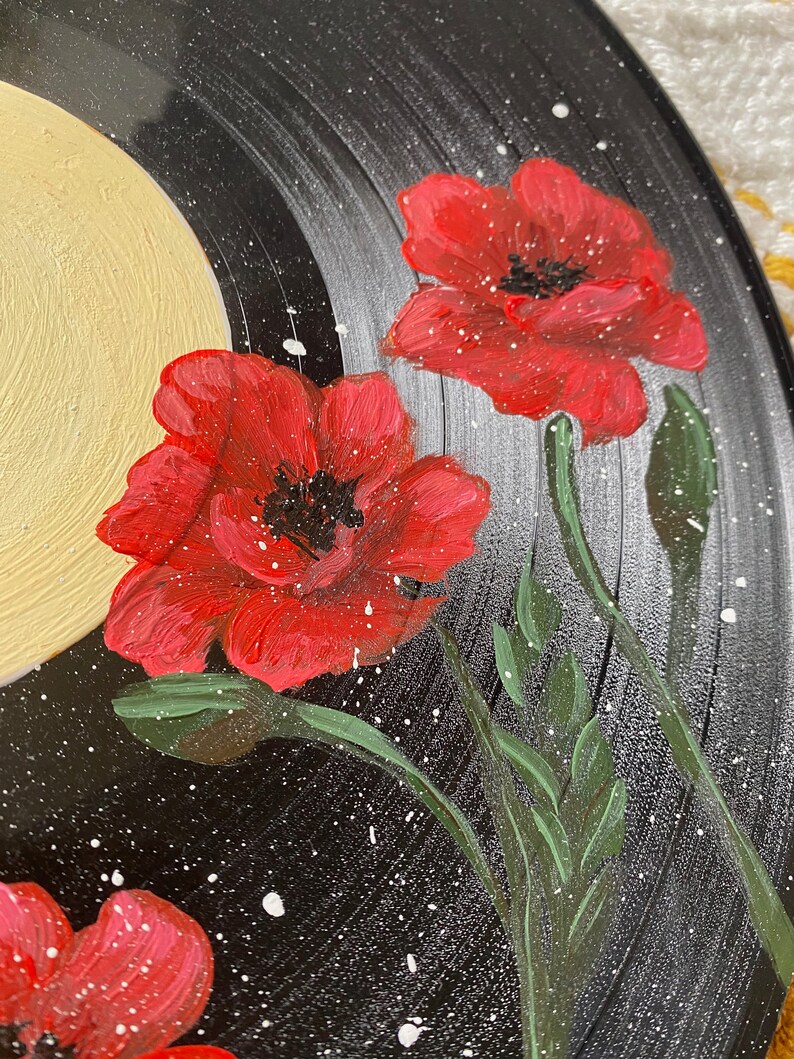 Red Poppy Hand Painted Vinyl Record - Etsy