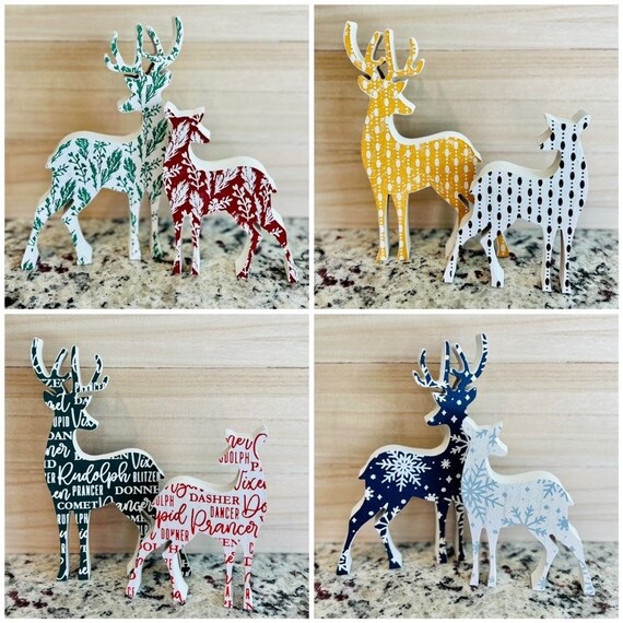 Reindeer Figurines Wood Cut Outs Christmas Winter Decor - Etsy