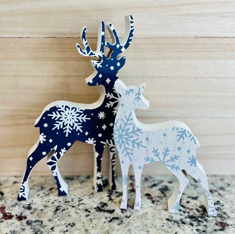 Reindeer Figurines Wood Cut Outs | Christmas Winter Decor - Etsy