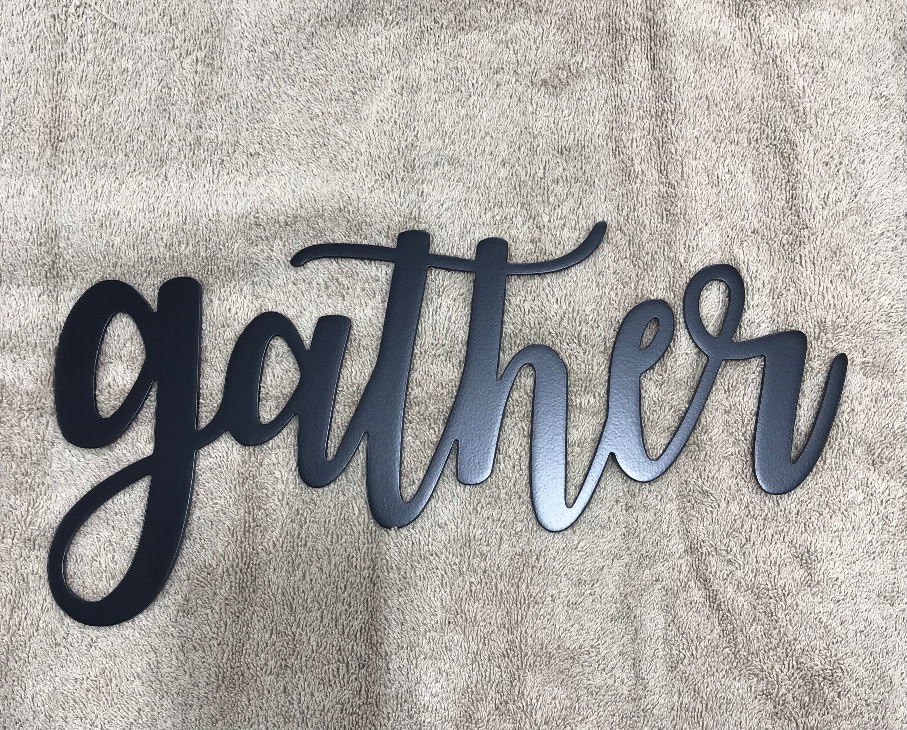 Gather Metal Word Art Family Script Metal Words Wall Hanging Wall Art ...