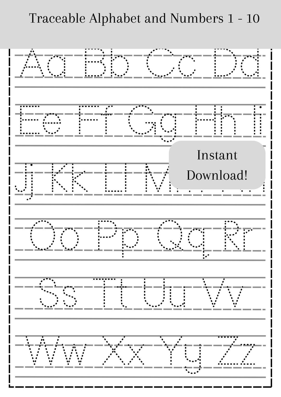 Printable Traceable Sheets the Alphabet and Numbers 1 10 - Etsy