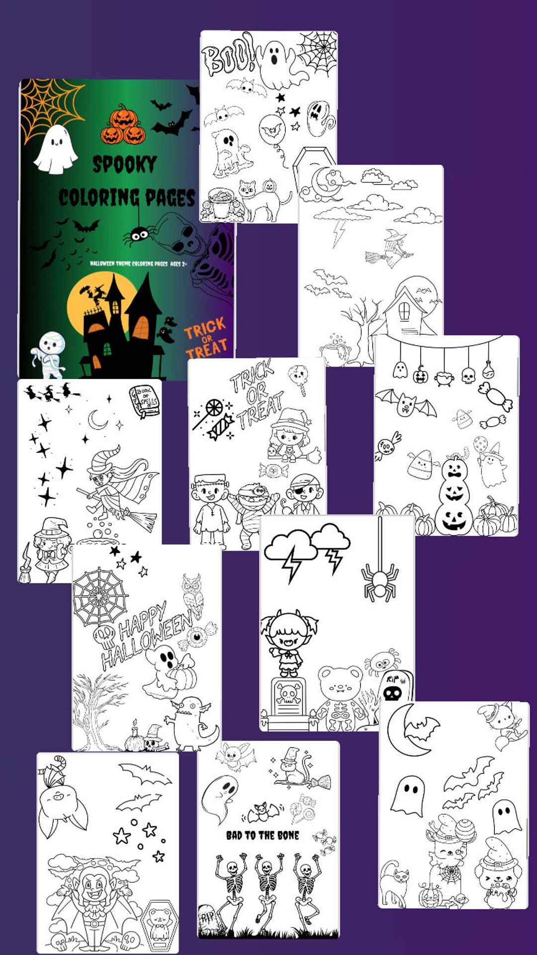 Halloween Theme Coloring Pages, 10 Page Downloaded Pdf for Kids All ...