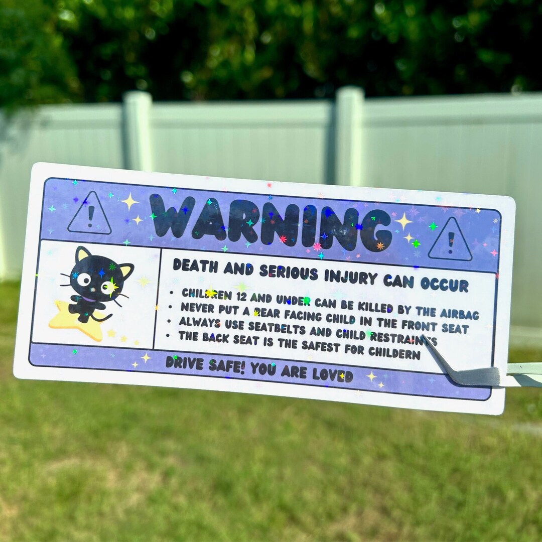 Cute Cat Kawaii Holo Car Warning Sticker Air Bag Sticker, Sticker for ...