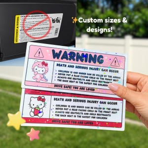 Cute Air Bag Warning Sticker | Kawaii Car Visor Label Cover | Custom ...