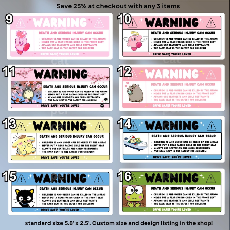 Air Bag Warning Sticker - Car Visor Label Cover for Personalization and ...