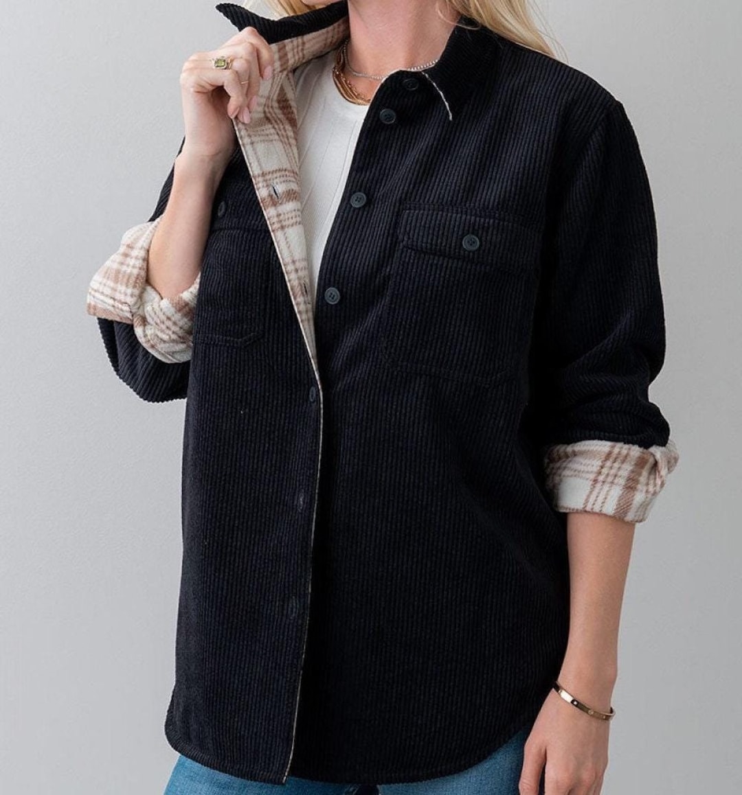 Corduroy Reversible Button Down Shacket Women's Fall Winter Jacket ...