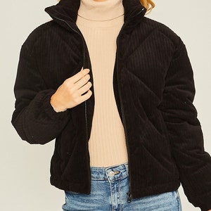 Corduroy Quilt Puffer Zip up Jacket - Warm and Stylish Winter Essential ...