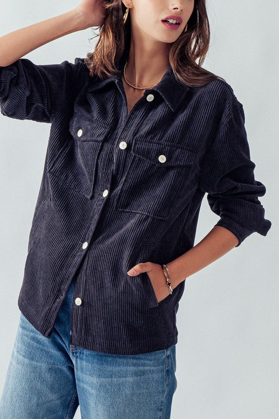 Cute Corduroy Button Down Jacket With Pockets - Warm Shacket for Cold ...