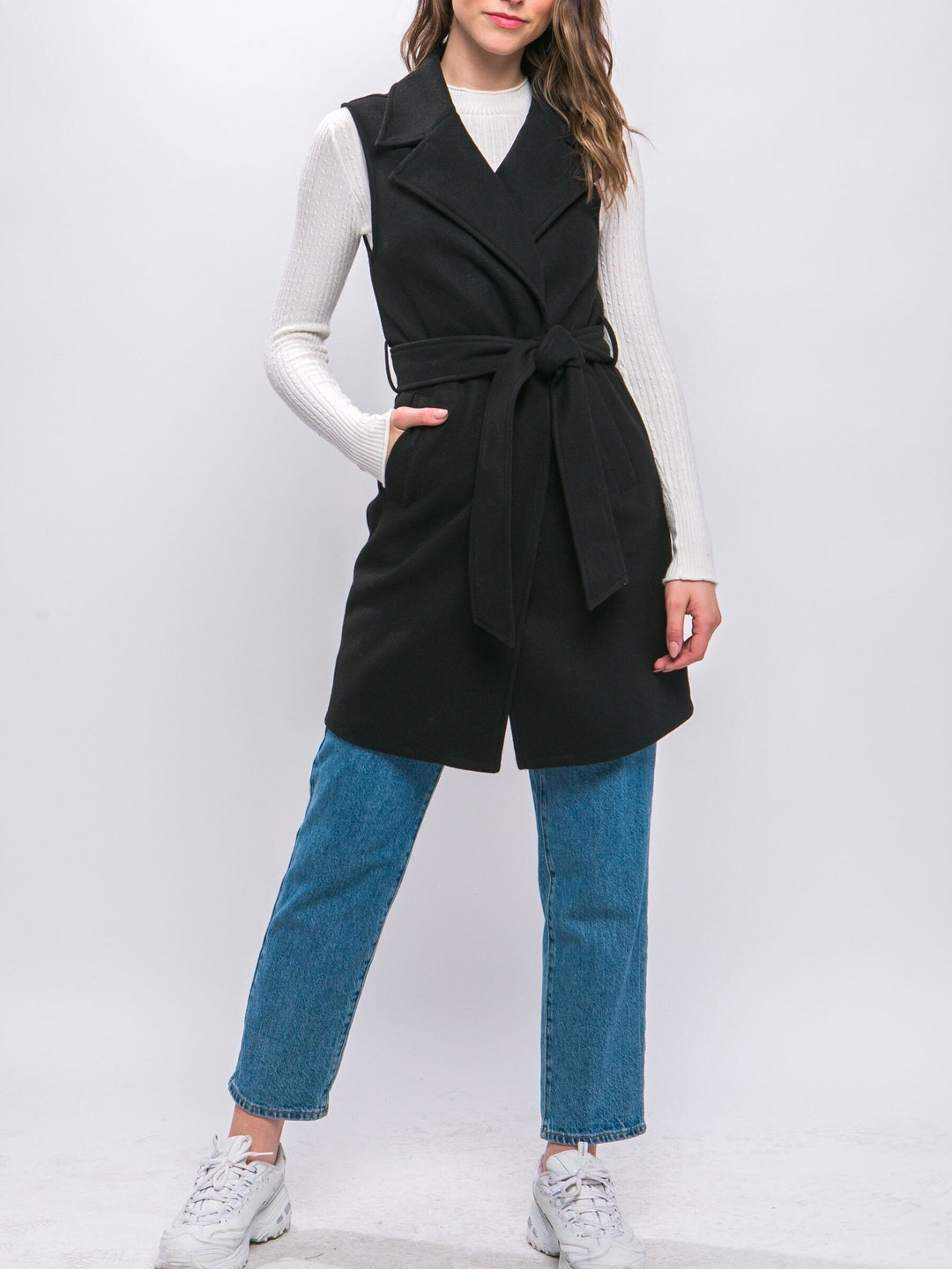 Lapel Collared Robe Vest Coat With Waist Tie - Cozy and Stylish Fall ...