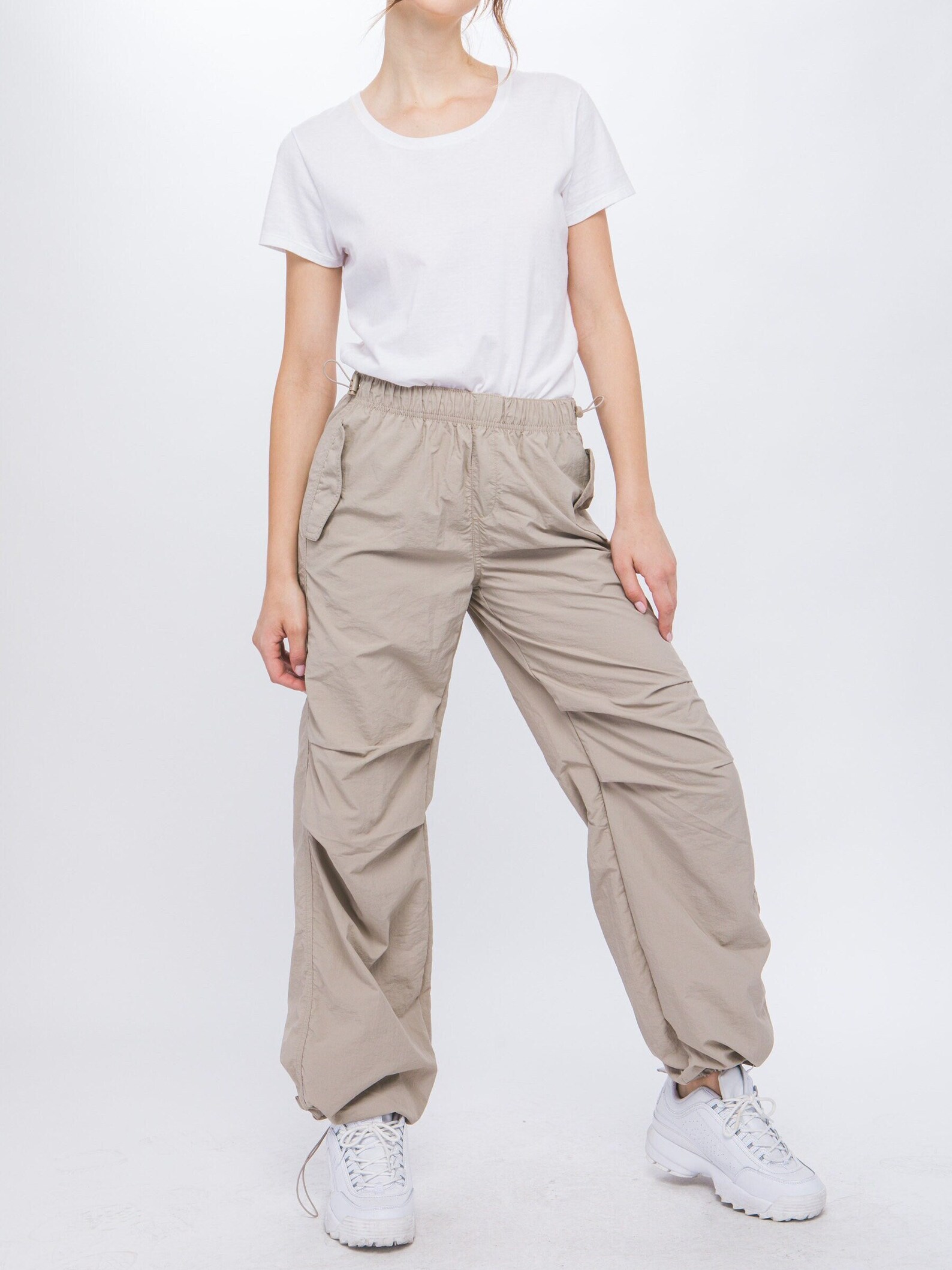 Women’s Toggle Tie Drawstring Parachute Cargo Pants, Comfortable, 80s ...