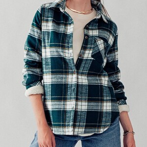 Cozy Emerald Green Plaid Shacket With Sherpa Lining - Premium Quality ...