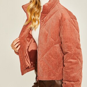 Corduroy Quilt Puffer Zip up Jacket - Warm and Stylish Winter Essential ...