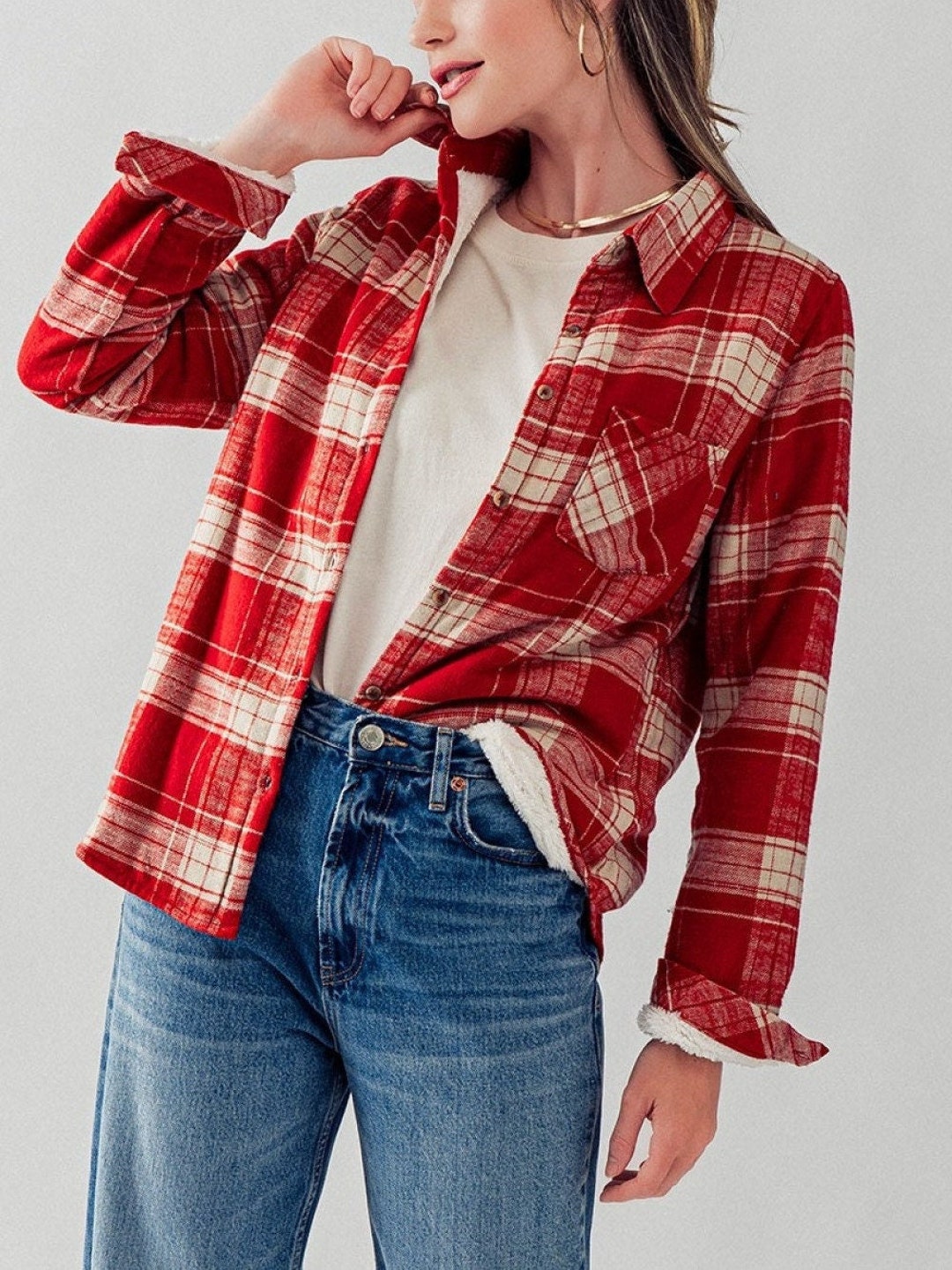 Cozy Emerald Green Plaid Shacket With Sherpa Lining - Premium Quality ...