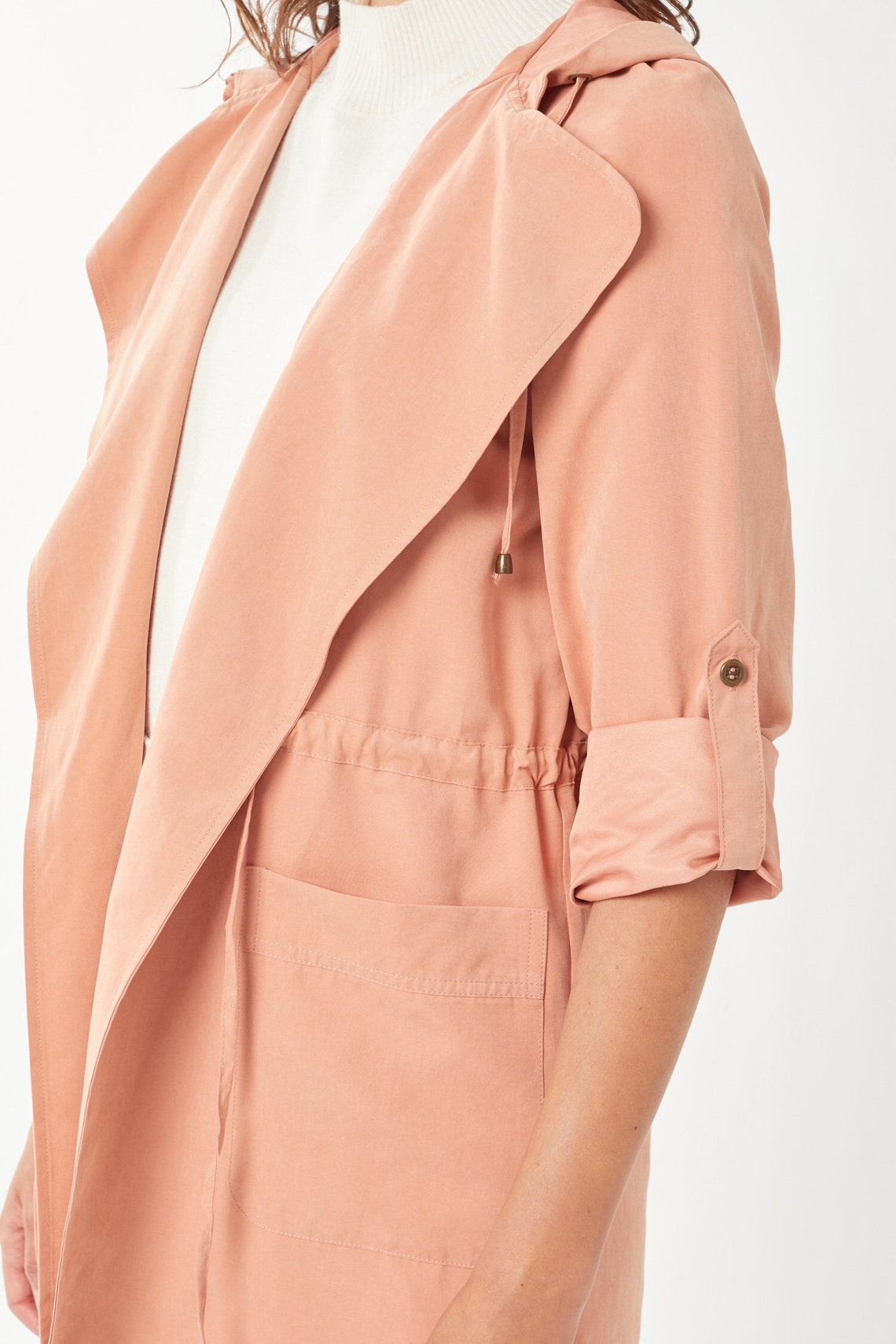 Hooded Lightweight Parka Jacket Roll up Tab Sleeve Casual - Etsy