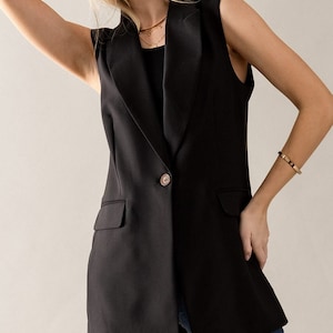 Sleeveless Blazer Vest * Notched Collar Front Pockets * Spring Summer ...