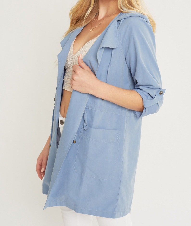 Hooded Lightweight Parka Jacket Roll up Tab Sleeve Casual - Etsy