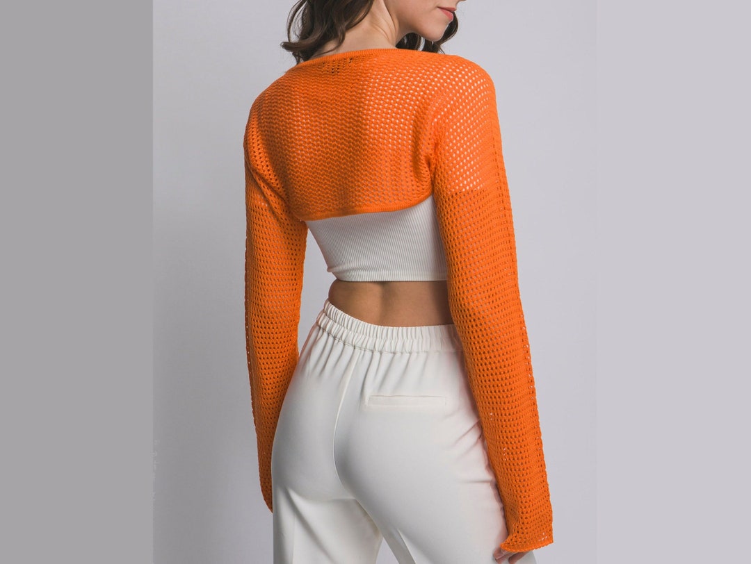 Knit Shrug See Through Pullover Sweater - Delicate Long Sleeves Bolero ...