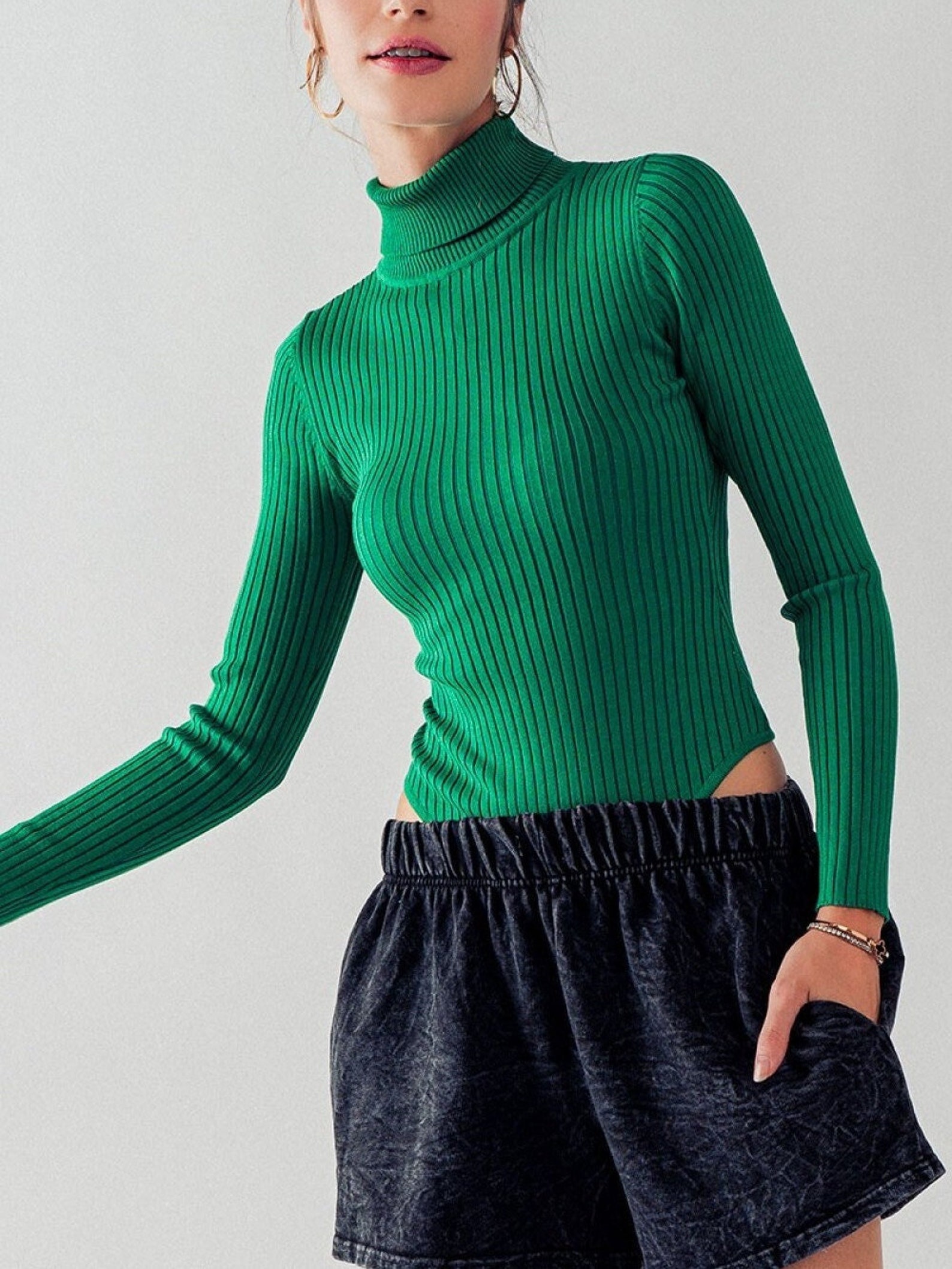 Cozy and Versatile Rib Knit Turtle Neck Bodysuit, Snap Closure, Soft ...