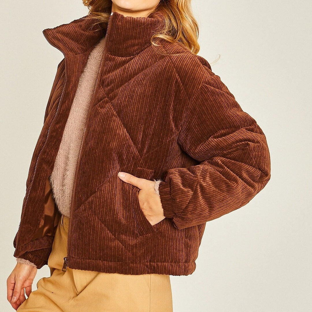 Corduroy Quilt Puffer Zip up Jacket - Warm and Stylish Winter Essential ...