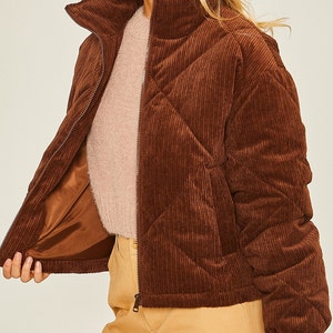 Corduroy Quilt Puffer Zip up Jacket - Warm and Stylish Winter Essential ...
