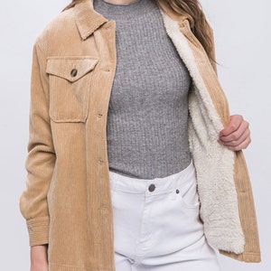 Cozy Corduroy Shirt Jacket With Sherpa Lining, Retro Colors, Warm ...