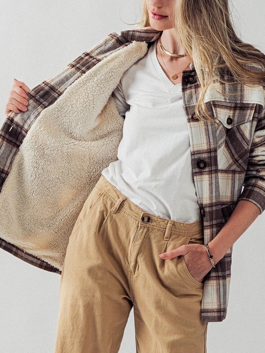 90s Oversized Plaid Sherpa Lined Shacket Warm Women's - Etsy