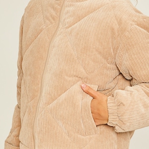 Corduroy Quilt Puffer Zip up Jacket - Warm and Stylish Winter Essential ...