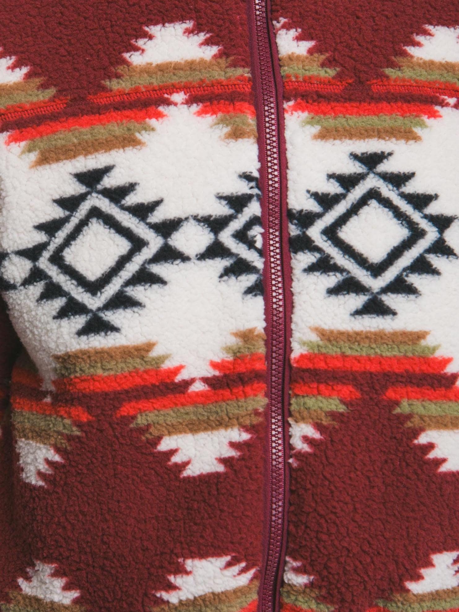 Cozy Tribal Print Sherpa Zip-up Short Jacket, Cropped Cardi Side Hdden ...