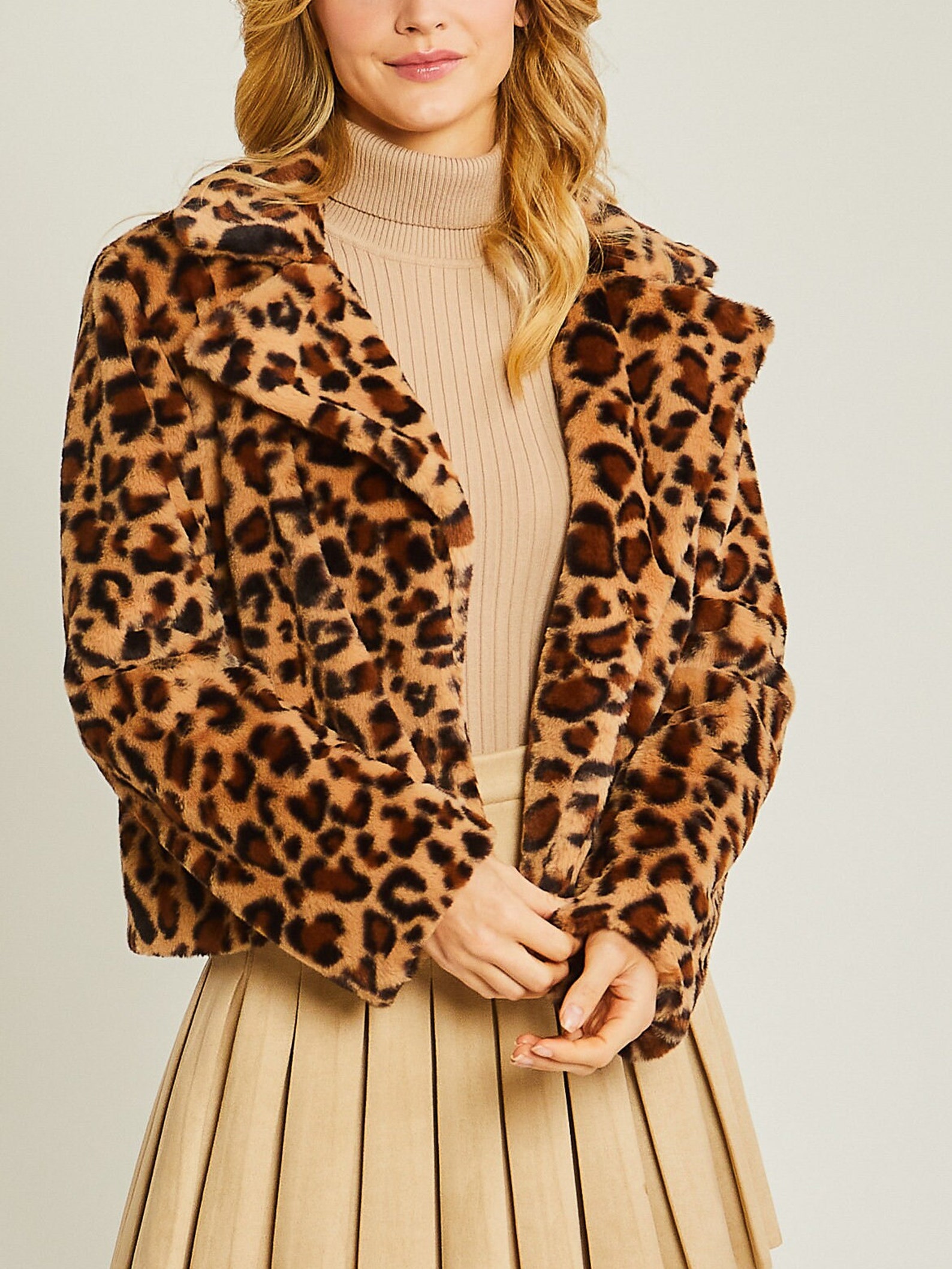 Cozy Leopard Print Faux Fur Teddy Jacket, Side Pockets, Soft and Fuzzy ...